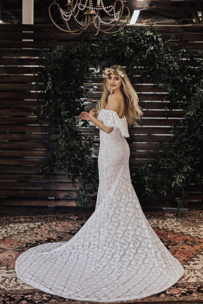 Lizzy Off Shoulder Lace Wedding Dress | Dreamers and Lovers